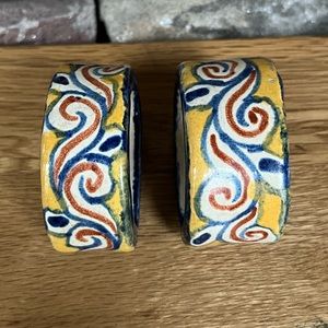 Vintage | Dining | 2 Vtg Mexican Napkin Rings Pottery Redware Yellow ...